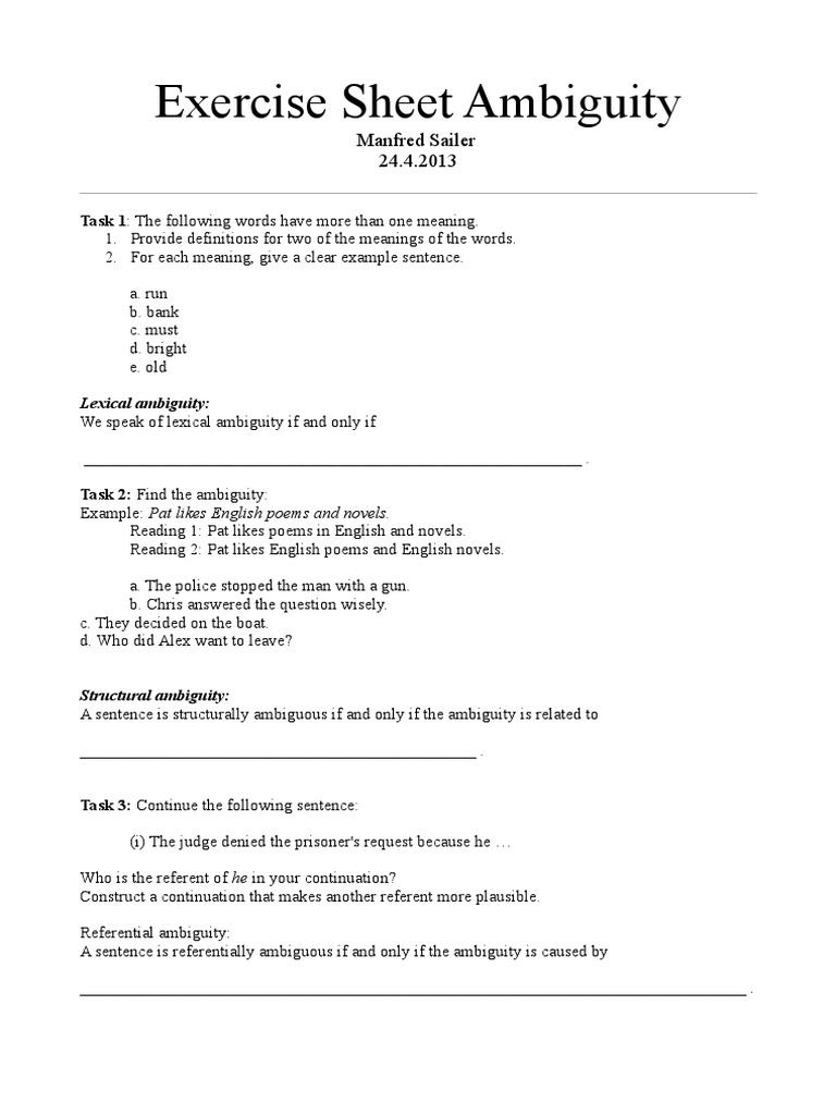 Exercise Sheet Ambiguity | PDF | Ambiguity | Grammar