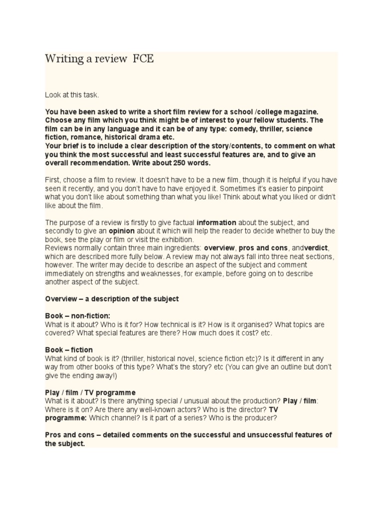 Writing A Review FCE | PDF | Essays | Argument