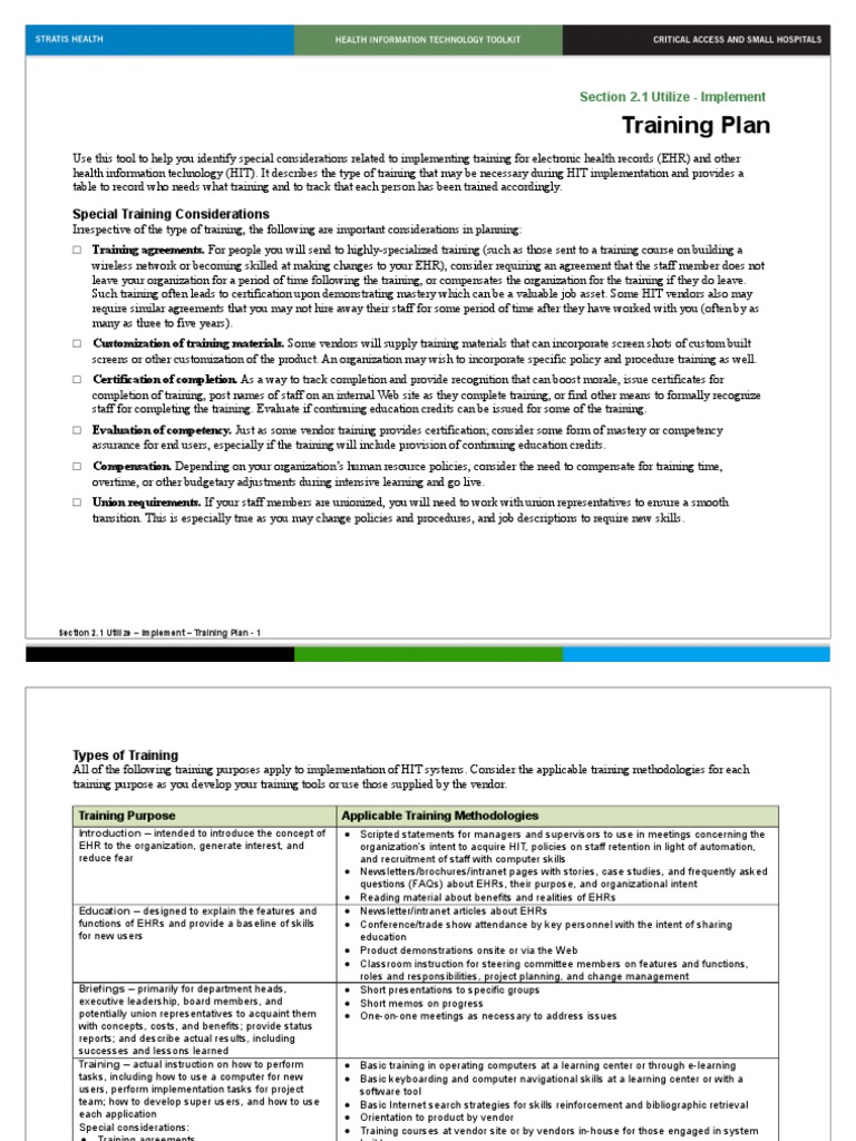 Training Plan | PDF | Electronic Health Record | Educational Technology