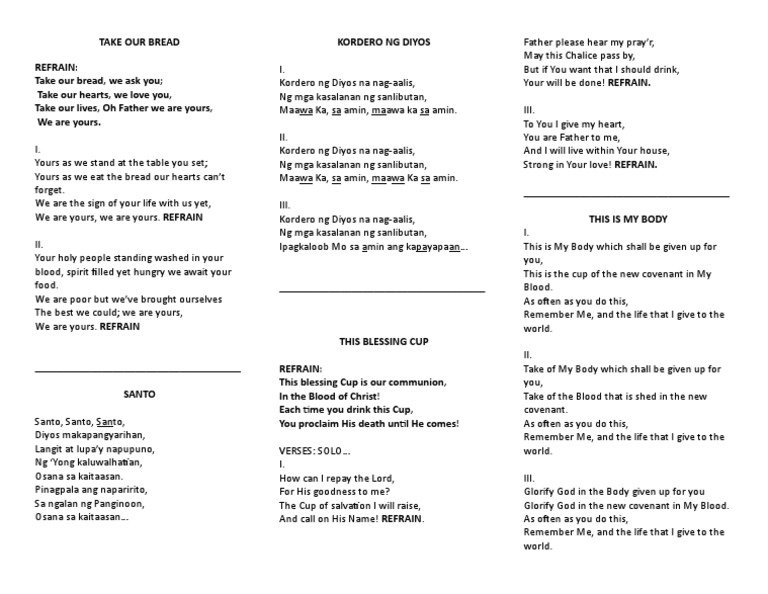 Take Our Bread | PDF | New Covenant | Christian Worship And Liturgy