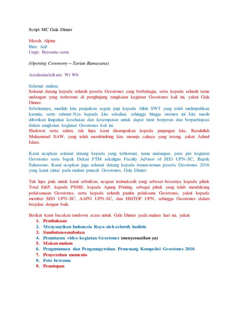 Script MC Gala Dinner | PDF
