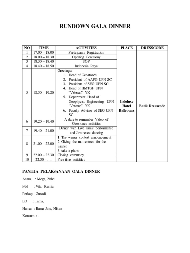 Rundown Gala Dinner