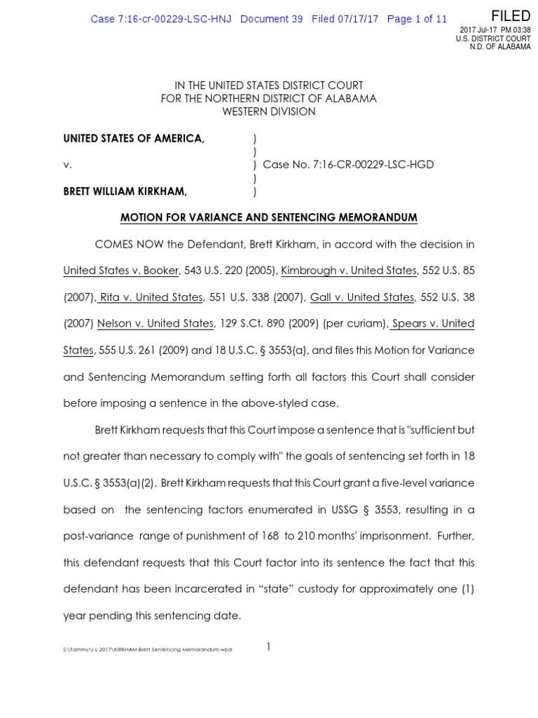 Motion For Variance and Sentencing Memorandum | PDF | United States ...