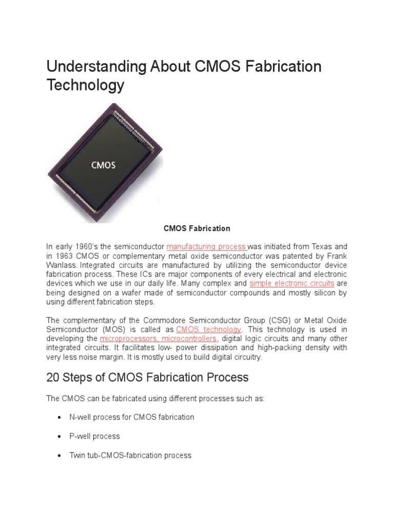 Understanding About CMOS Fabrication Technology | PDF | Cmos ...