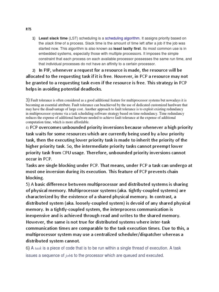 An Analysis of Scheduling Algorithms, Protocols, and Concepts for Real-Time and Distributed ...