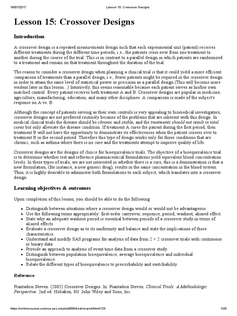 Lesson 15 - Crossover Designs | PDF | Logistic Regression | Null Hypothesis