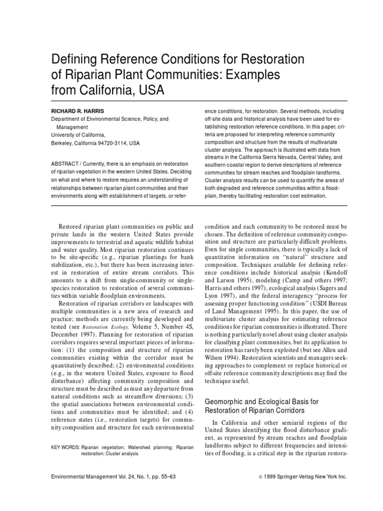 Defining Reference Conditions For Restoration of Riparian Plant ...