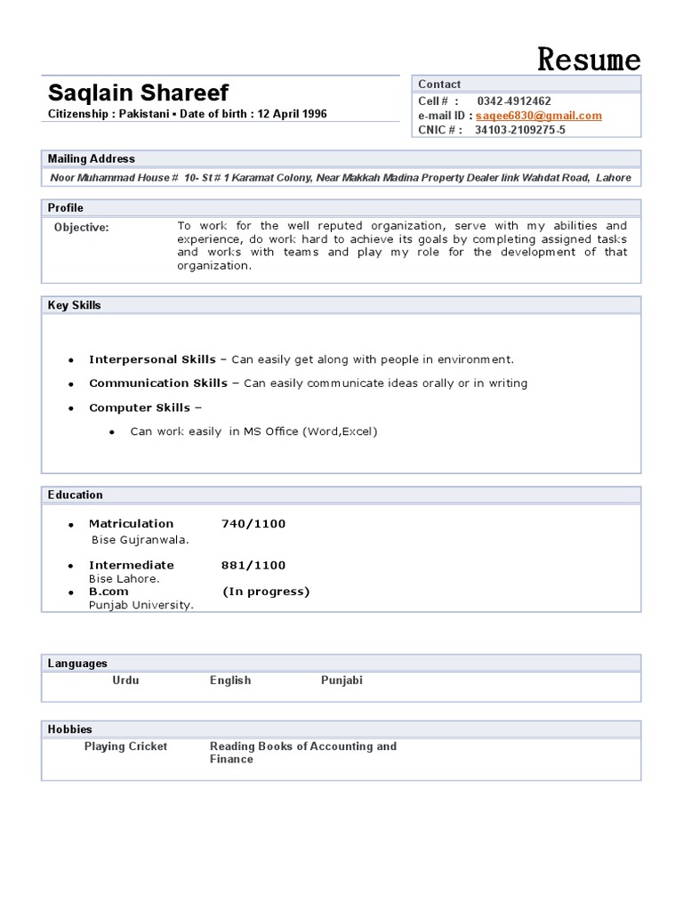 Saqlain Shareef (CV) | PDF