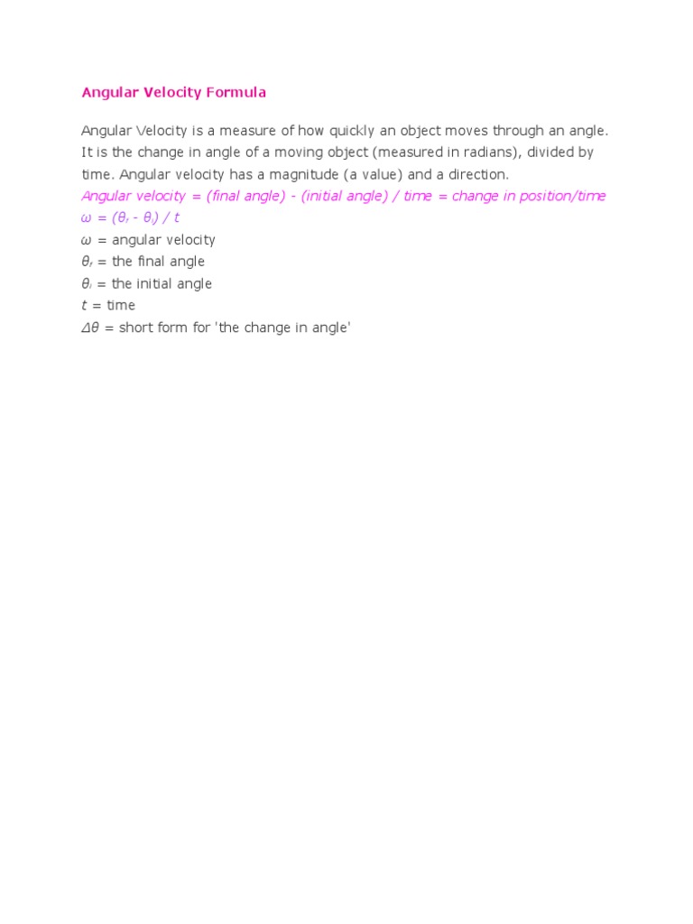 Angular Velocity Formula | PDF