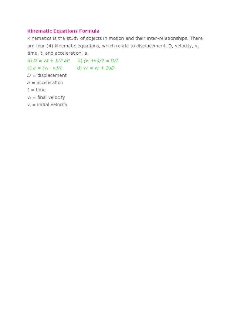 Kinematic Equations Explained | PDF