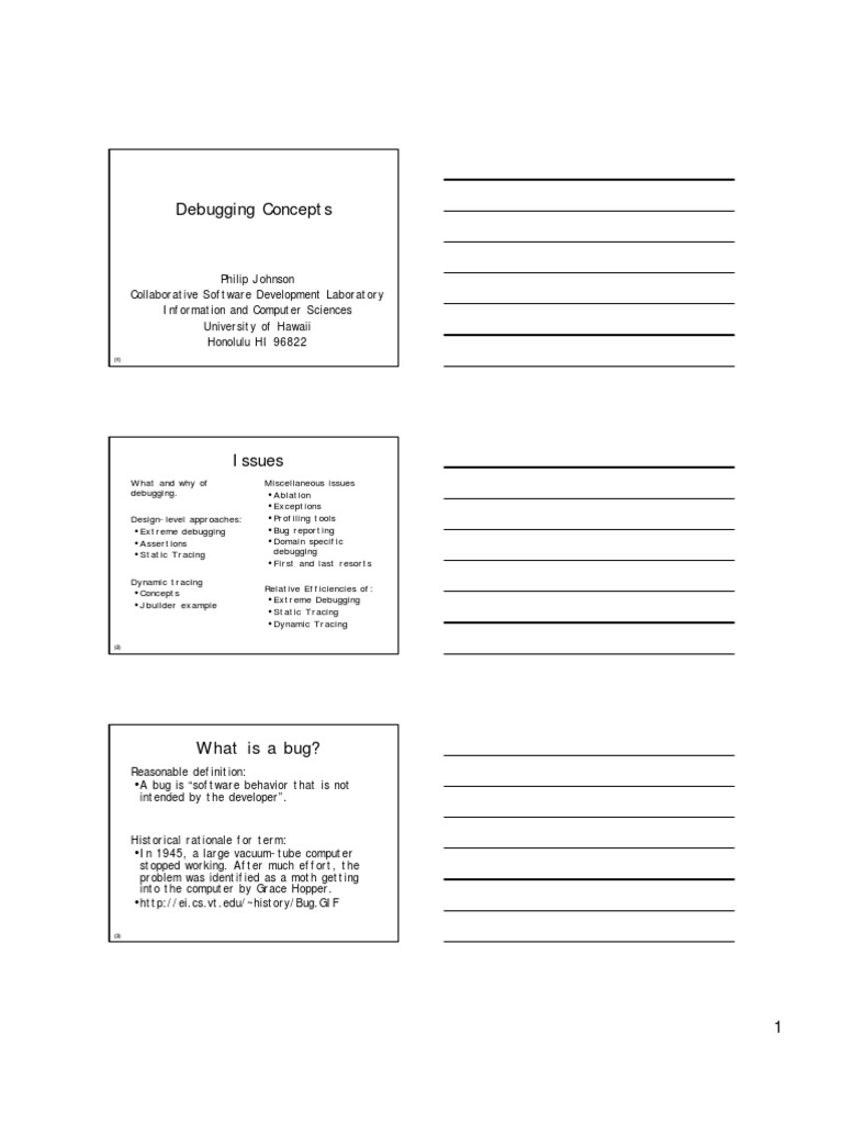 Debugging Concepts: What and Why of Design-Level Approaches: Miscellaneous Issues | PDF ...