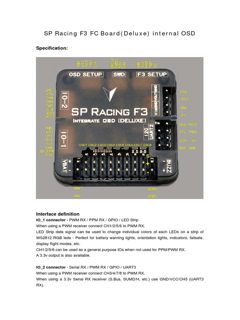 SP Racing F3 FC Board (Deluxe) Internal OSD Manual | PDF | Arduino ...