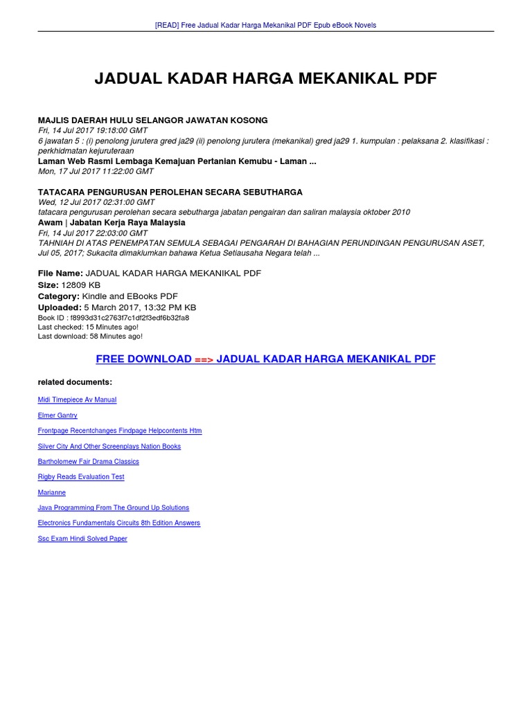 Jadual Kadar Harga Mekanikal | PDF