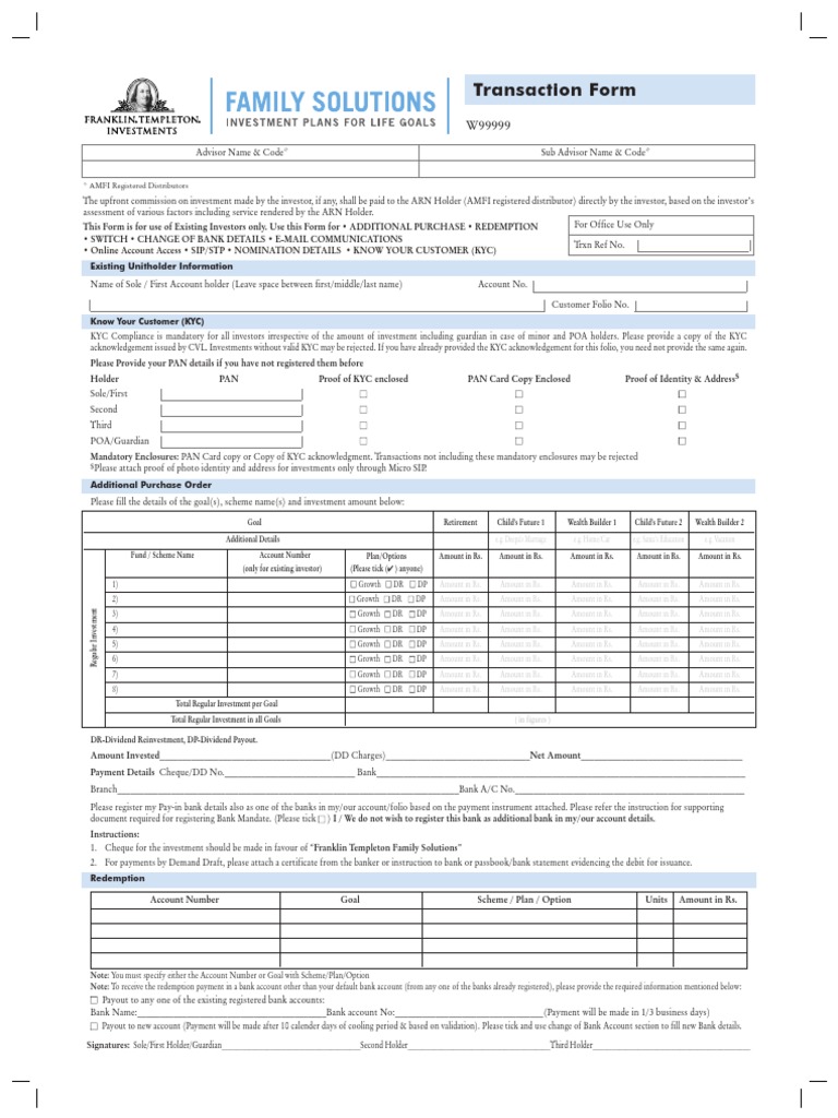 Franklin Transaction Form | Cheque | Debit Card | Free 30-day Trial ...
