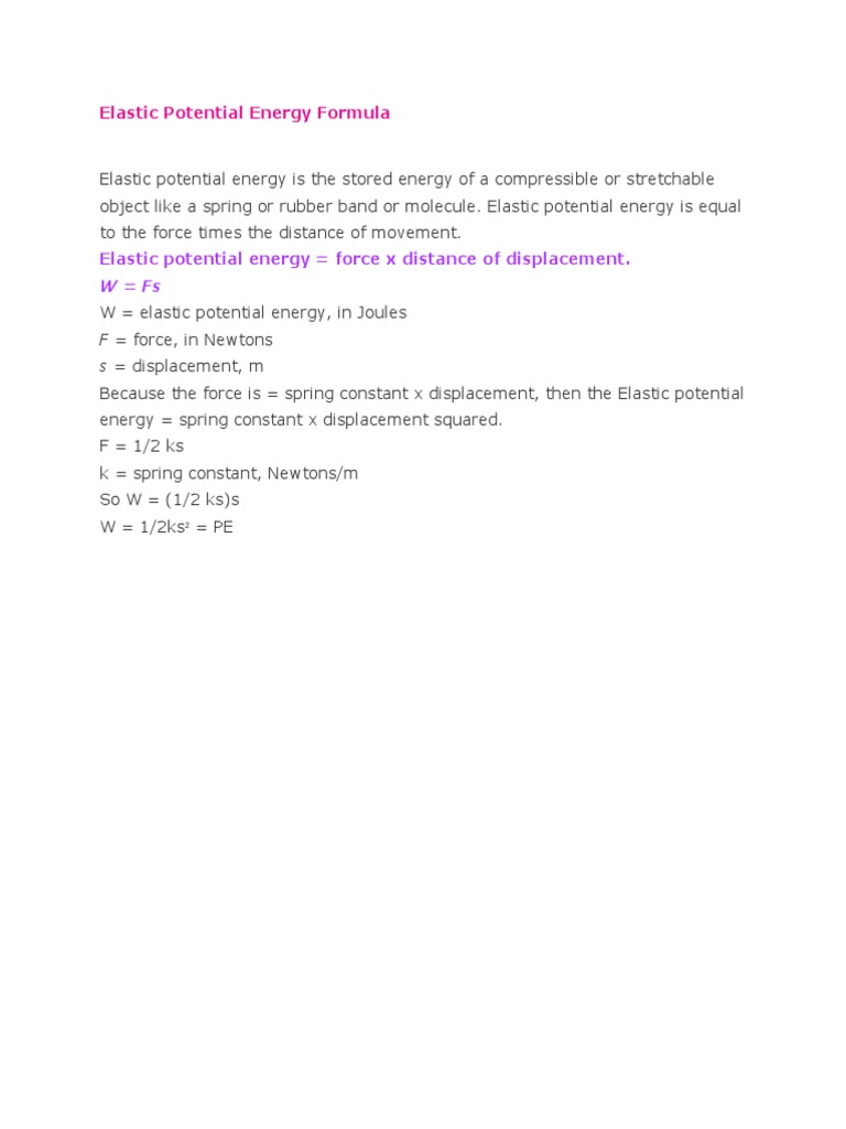 Elastic Potential Energy Formula | PDF | Teaching Methods & Materials