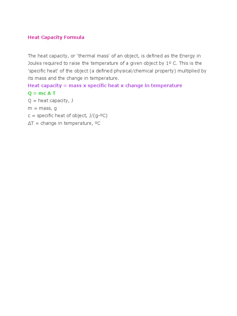 Heat Capacity Formula | PDF