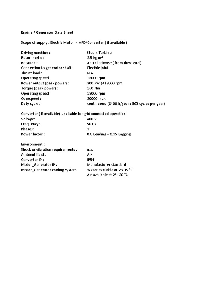 Engine / Generator Data Sheet | PDF