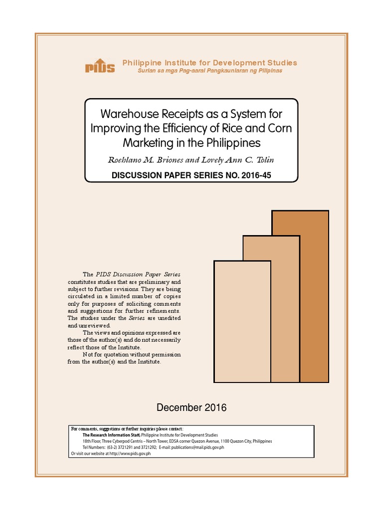 Warehouse Receipts As A System For Improving The Efficiency of Rice and ...
