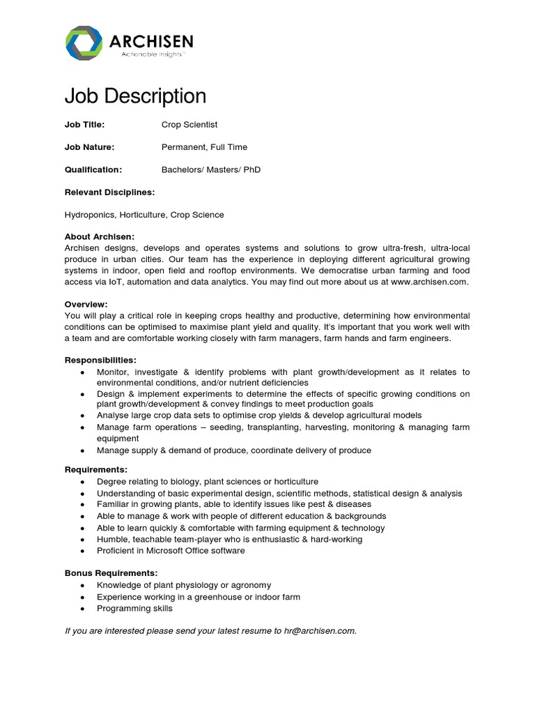 (AR) Job Description - Crop Scientist 01JUN2017 | PDF