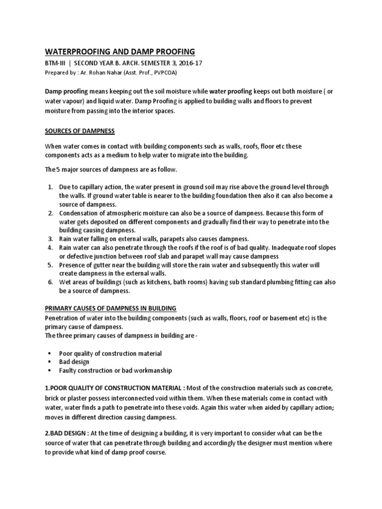 Waterproofing and Damp Proofing | Download Free PDF | Asphalt | Concrete