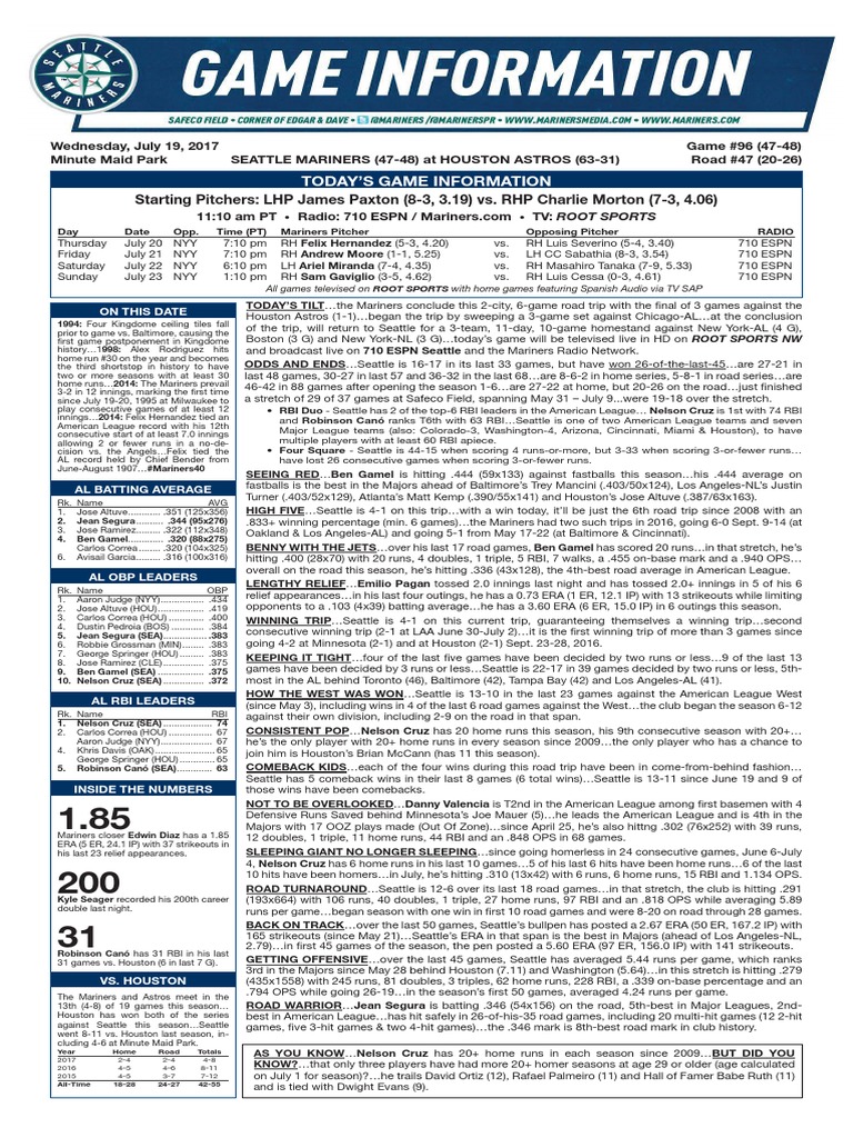07.19.17 Game Notes PDF | PDF | Home Run | Athletic Sports