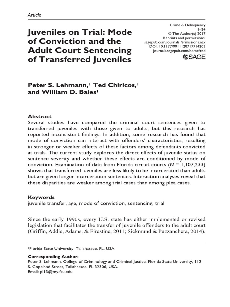 Juveniles On Trial: Mode of Conviction and The Adult Court Sentencing ...