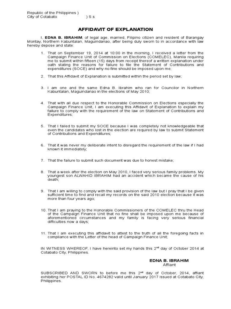 Affidavits of Explanation.docx | Affidavit | Commission On Elections ...