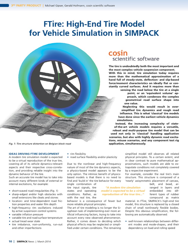 SN 1 Mar 2014 Cosin FTire High End Tire Model in SIMPACK | PDF | Tire | Application Programming ...
