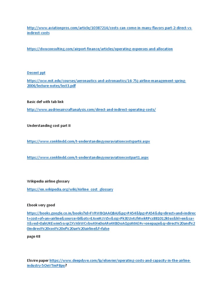 Direct and Indirect Airline Costs Explained | PDF
