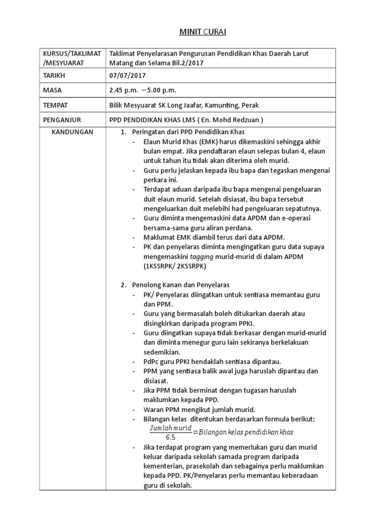 Minit Curai Taklimat Pengurusan Pendidikan Khas | PDF