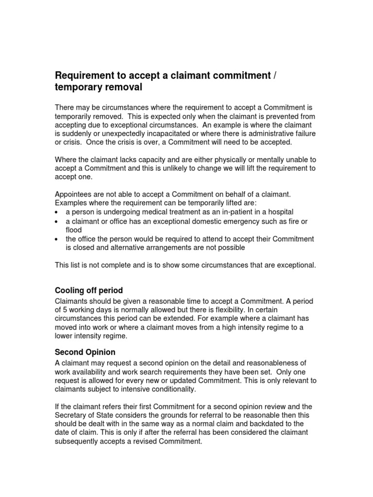 CC - Requirement To Accept A Claimant Commitment v2.0 | PDF ...