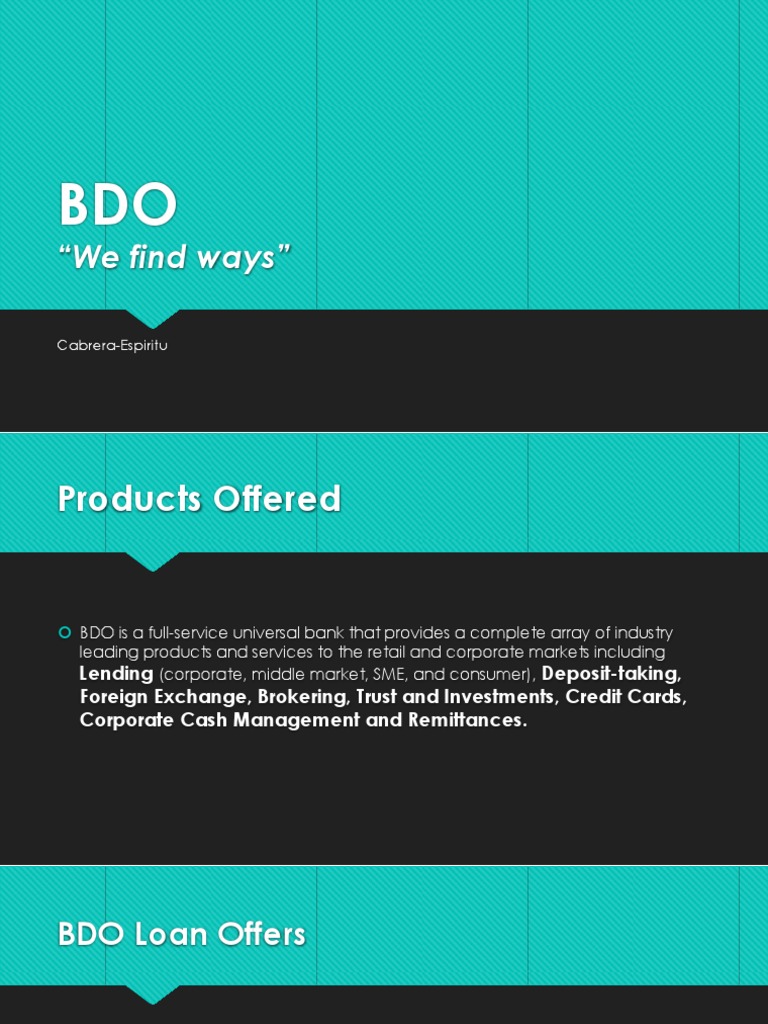 BDO: Comprehensive Banking Solutions | PDF | Bdo Unibank | Investing