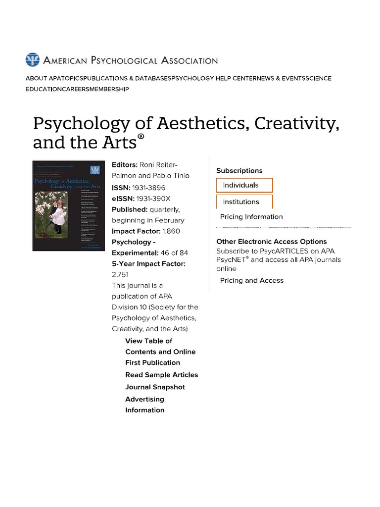Psychology of Aesthetics, Creativity, and The Arts | PDF