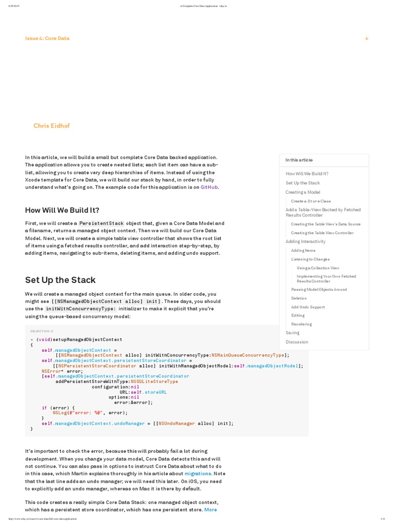A Complete Core Data Application Objc Io Pdf Pdf Objective C Software Development