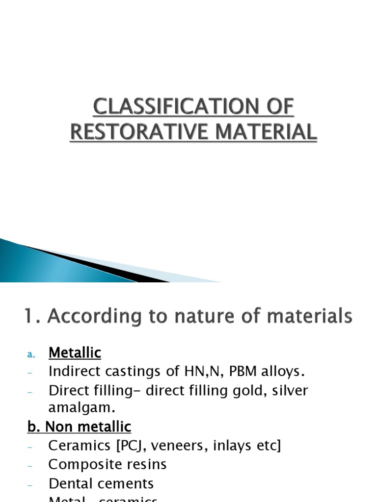 Classification of Restorative Material | PDF | Dental Composite ...