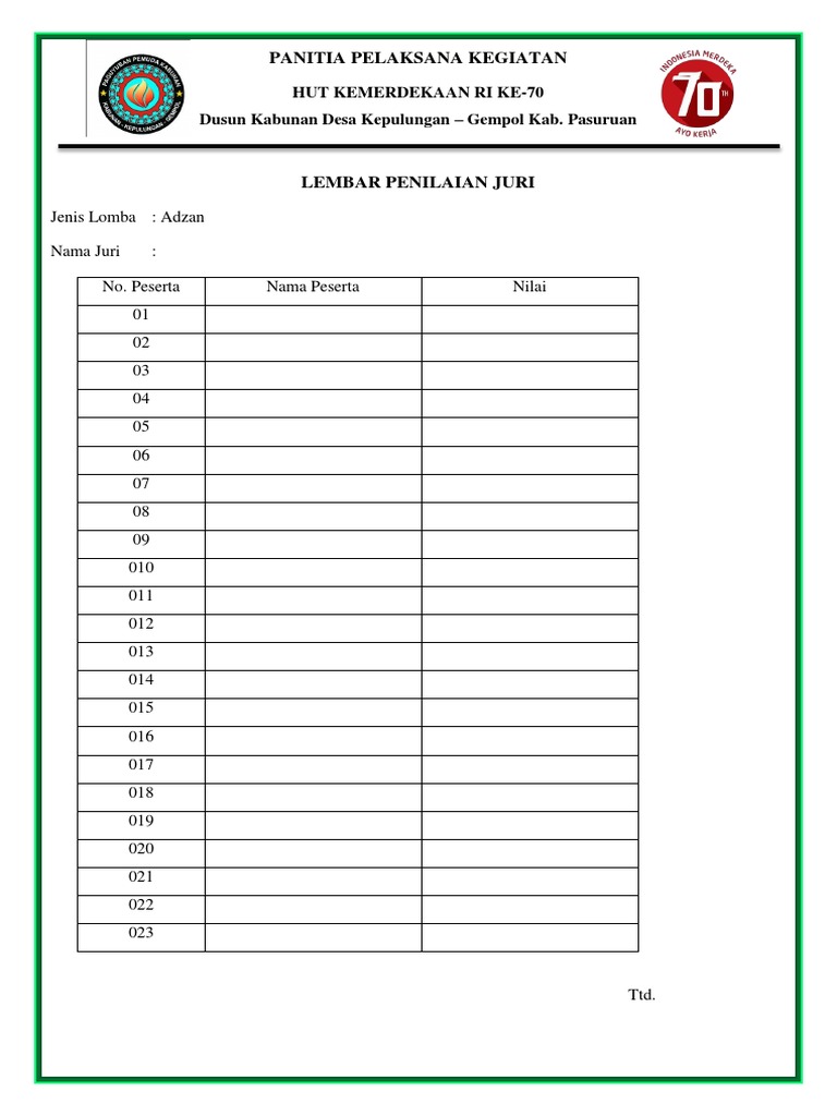 Form Penilaian Juri | PDF