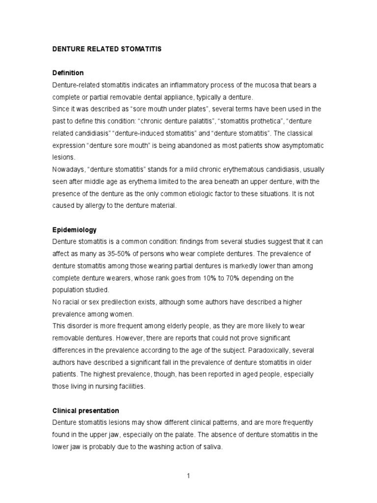 Denture Related Stomatitis | PDF | Wellness | Science & Mathematics