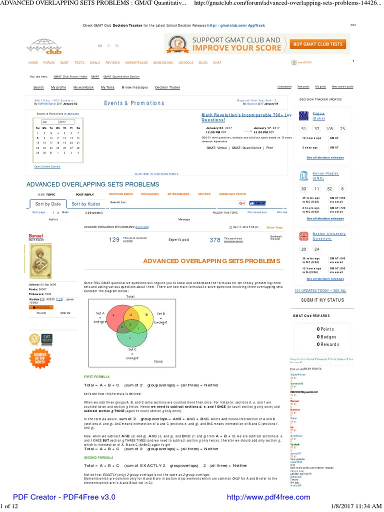Advanced Overlapping Sets Problems - GMAT Quantitative Section | PDF ...