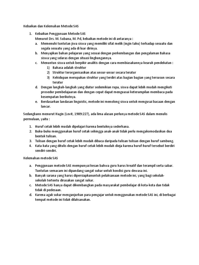 Kebaikan Dan Kelemahan Metode SAS | PDF