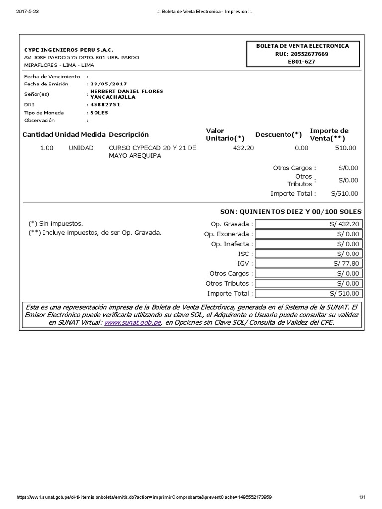 Boleta de Venta Electronica - Impresion CYPECAD | Moneda | Business