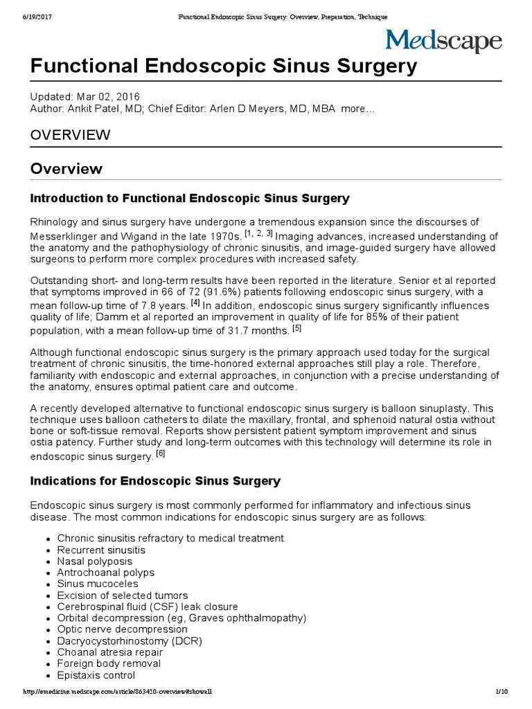 Functional Endoscopic Sinus Surgery- Overview, Preparation, Technique | Endoscopy | Anatomical ...