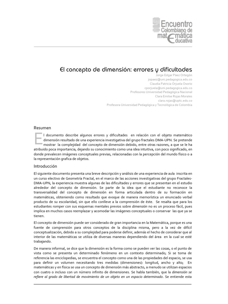 El Concepto de Dimensión | PDF | Dimensión | Espacio