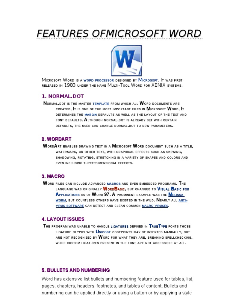 Features of Microsoft Word | Download Free PDF | Microsoft Word | Software