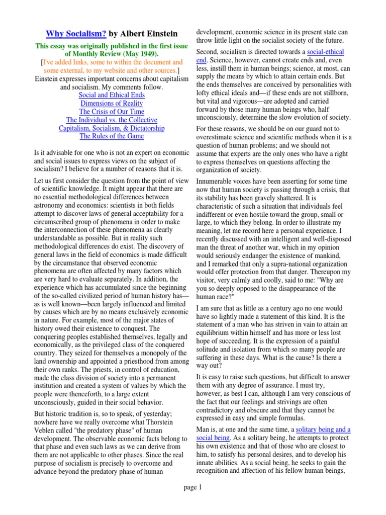 Einstein On Why Socialism PDF | PDF