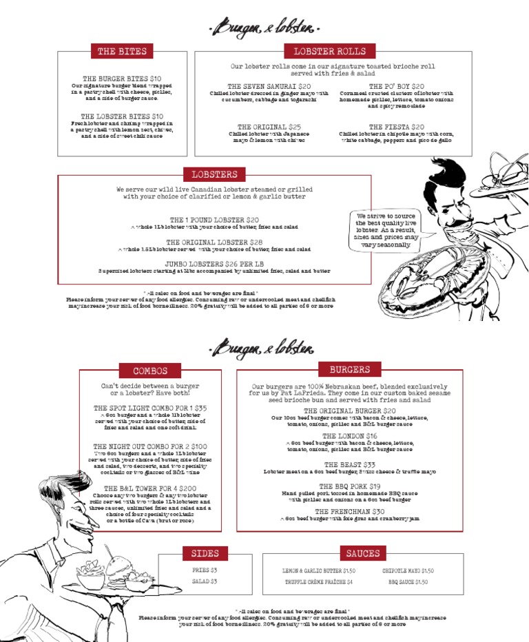 Burger and lobster menu store