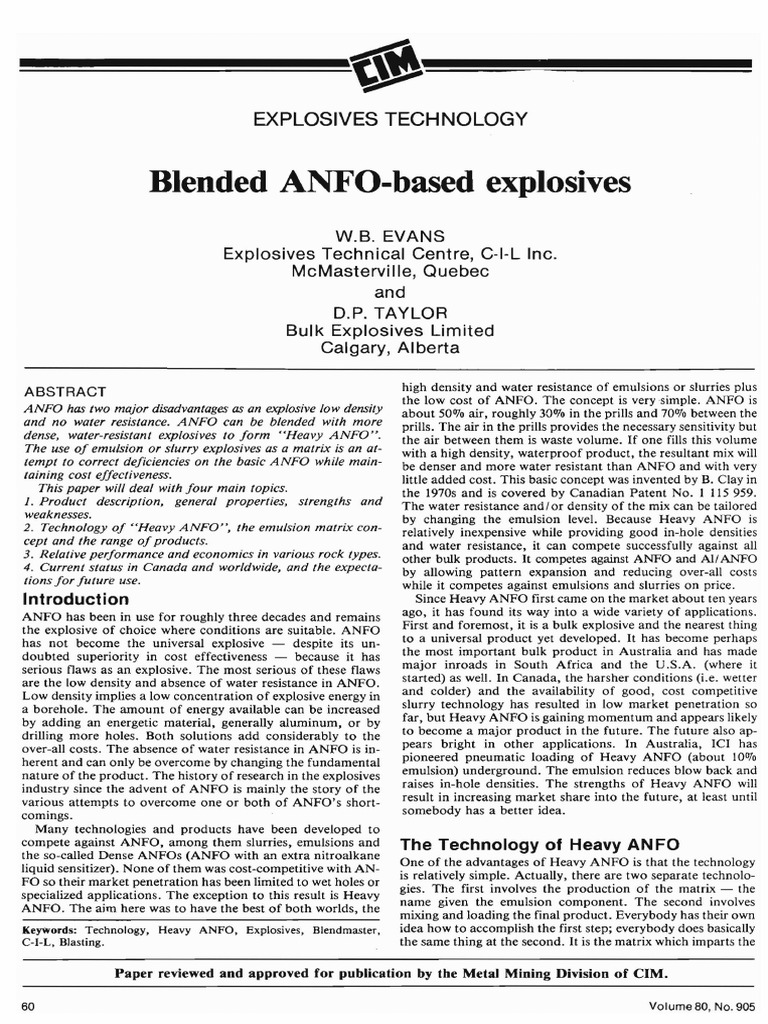 Blended ANFO-based Explosives | Explosive Material | Emulsion