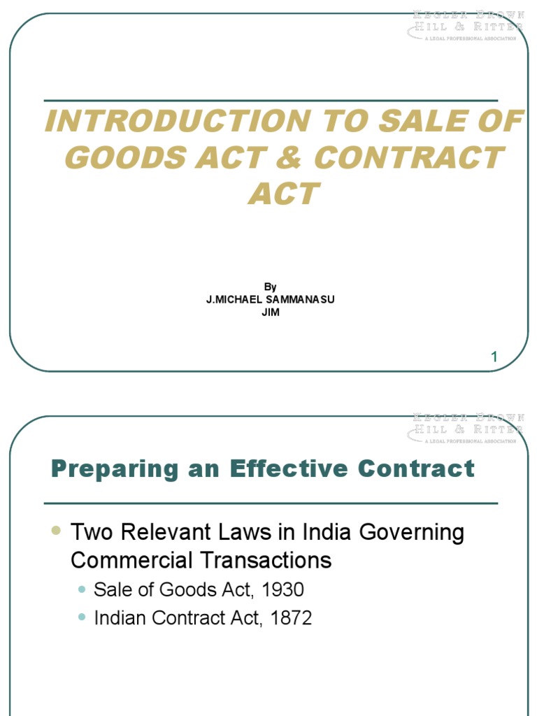 Introduction To Sale of Goods Act & Contract ACT: by J.Michael ...