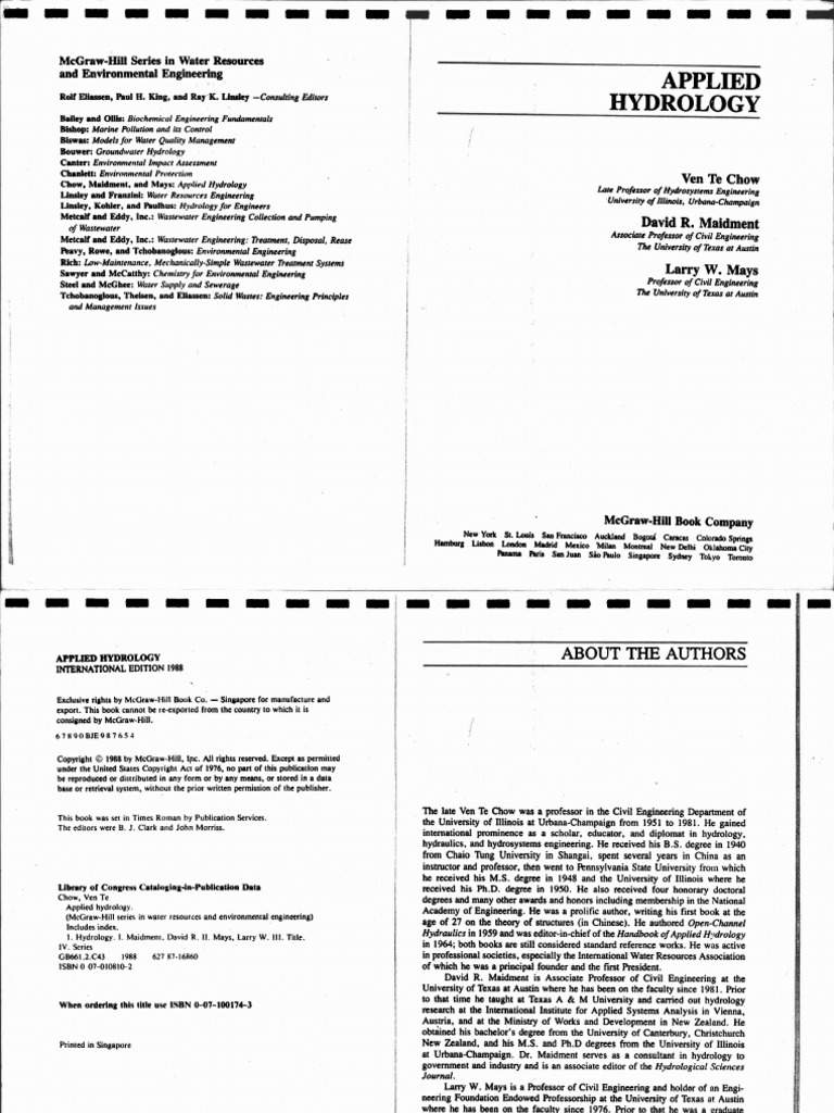 Applied Hydrology Chow 1988 PDF | PDF