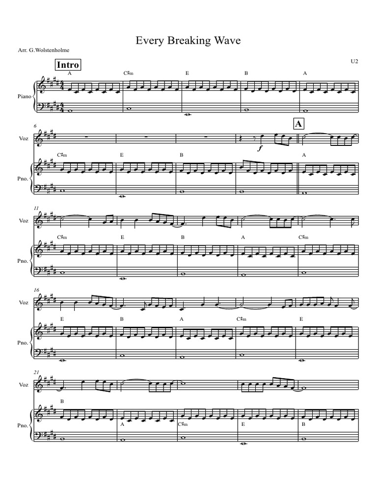 Every Breaking Wave - U2 - (E) - Partitura Completa | PDF