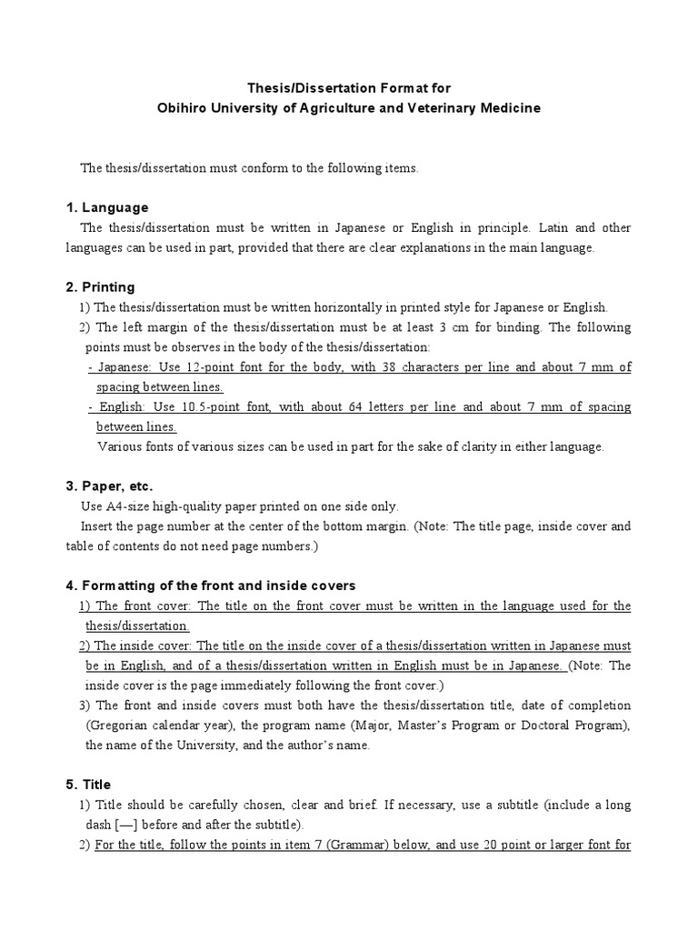 Thesis/Dissertation Format For Obihiro University of Agriculture and ...